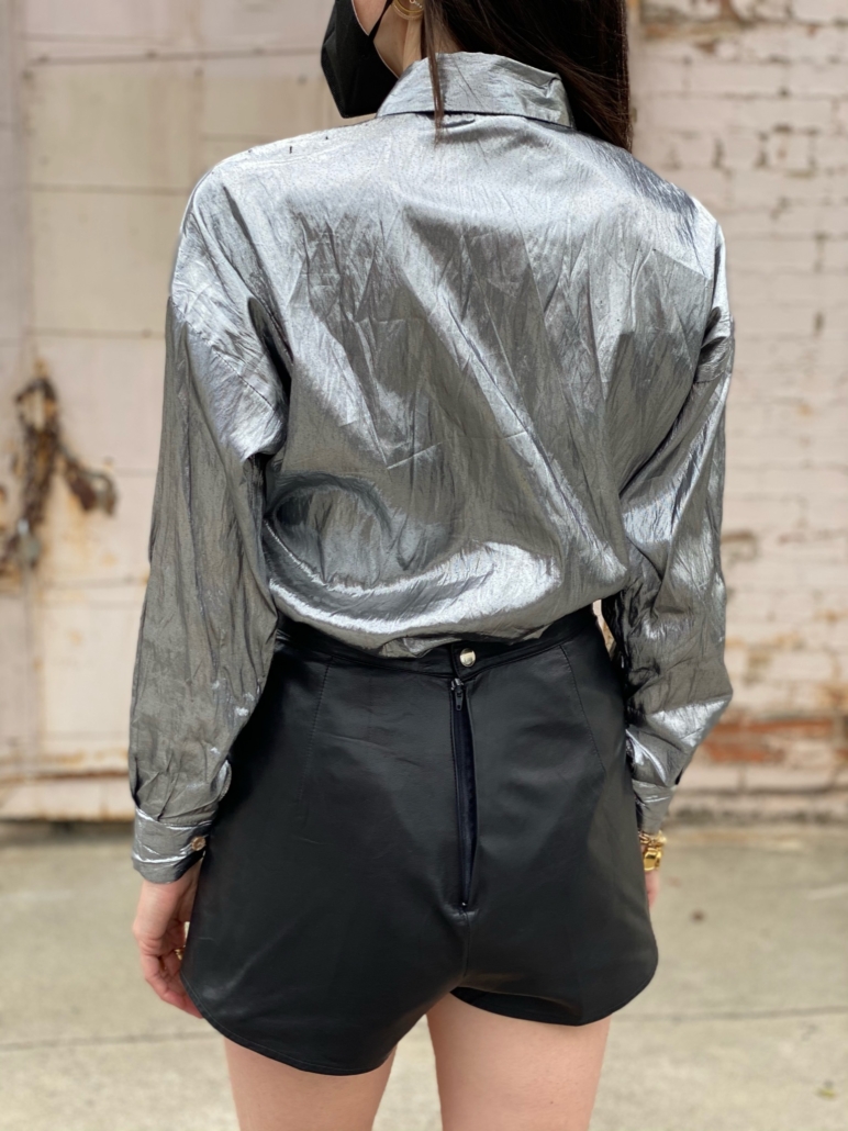 Vintage Metallic Silver Button Down Shirt- Medium → Hotbox Vintage